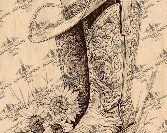 Cowgirl Boot and Hat PNG, Laser Burn Wood Design, Western Engraving ...