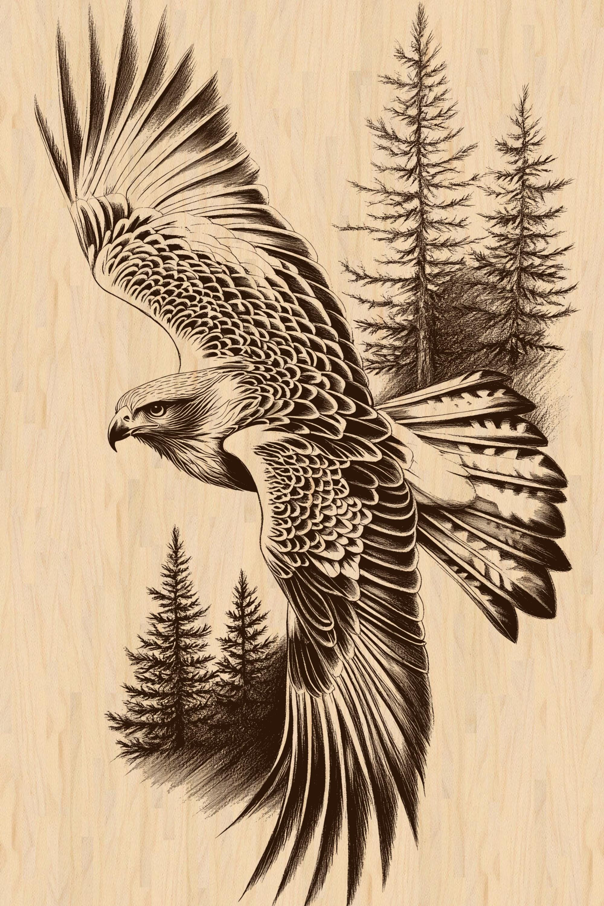 Hawk Laser Engraving Design: Rustic Forest Wildlife Art (PNG File) - Etsy