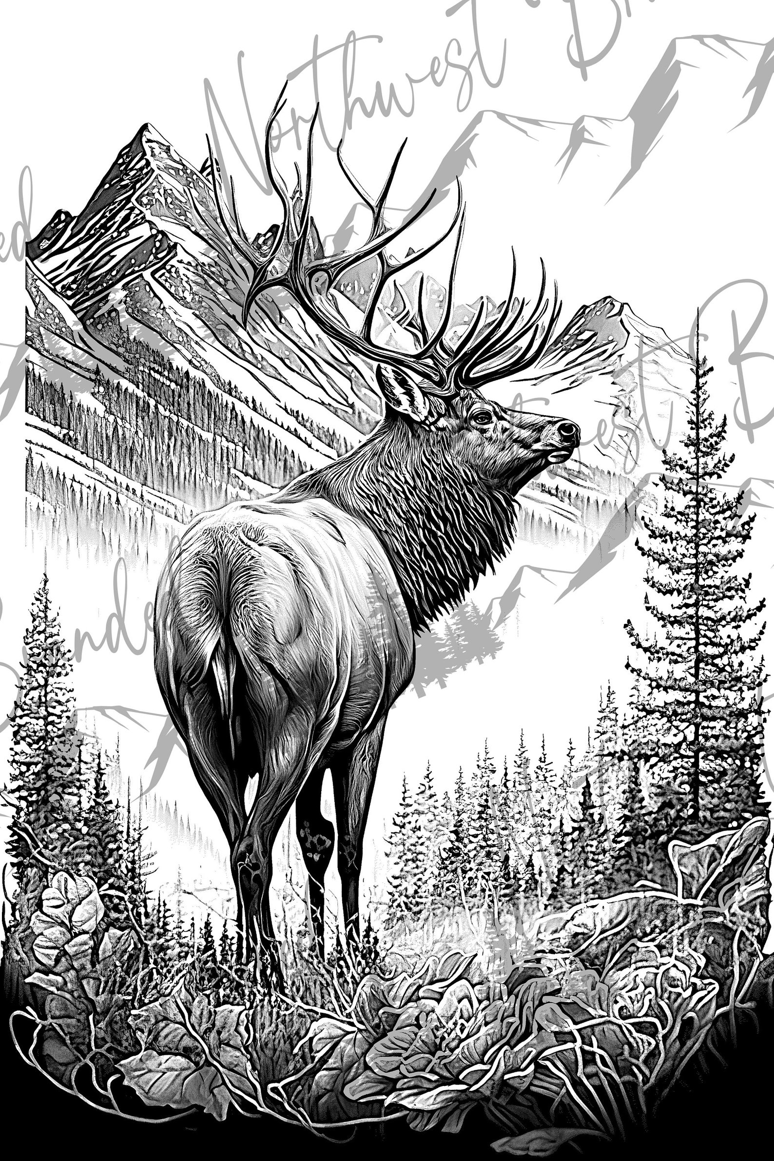 Elk Mountain PNG Beautiful Elk and Forest Engrave File Elk Hunter Decor ...