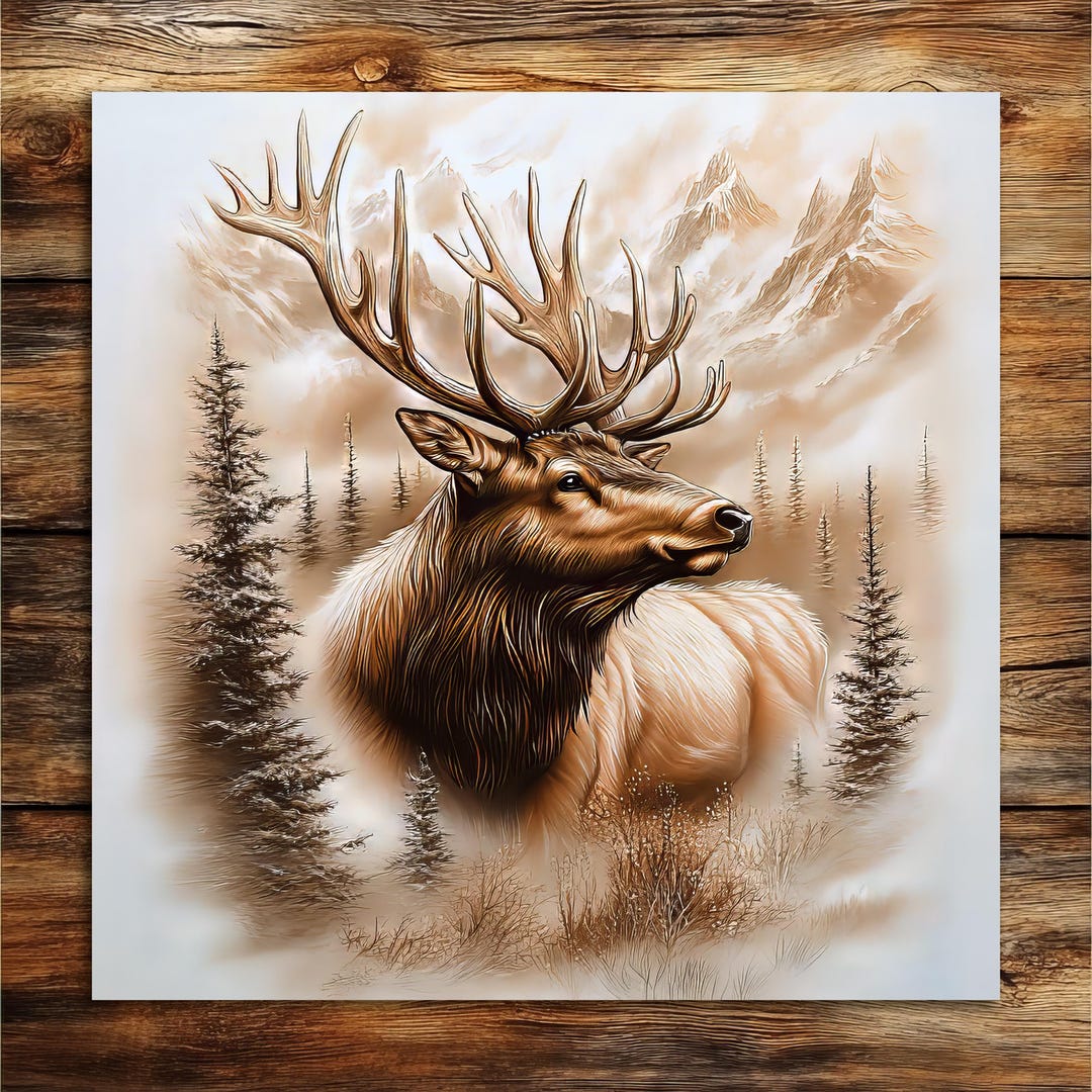 Elk Sublimation Design, 12x12 PNG File, Rustic Wildlife Art, Forest ...