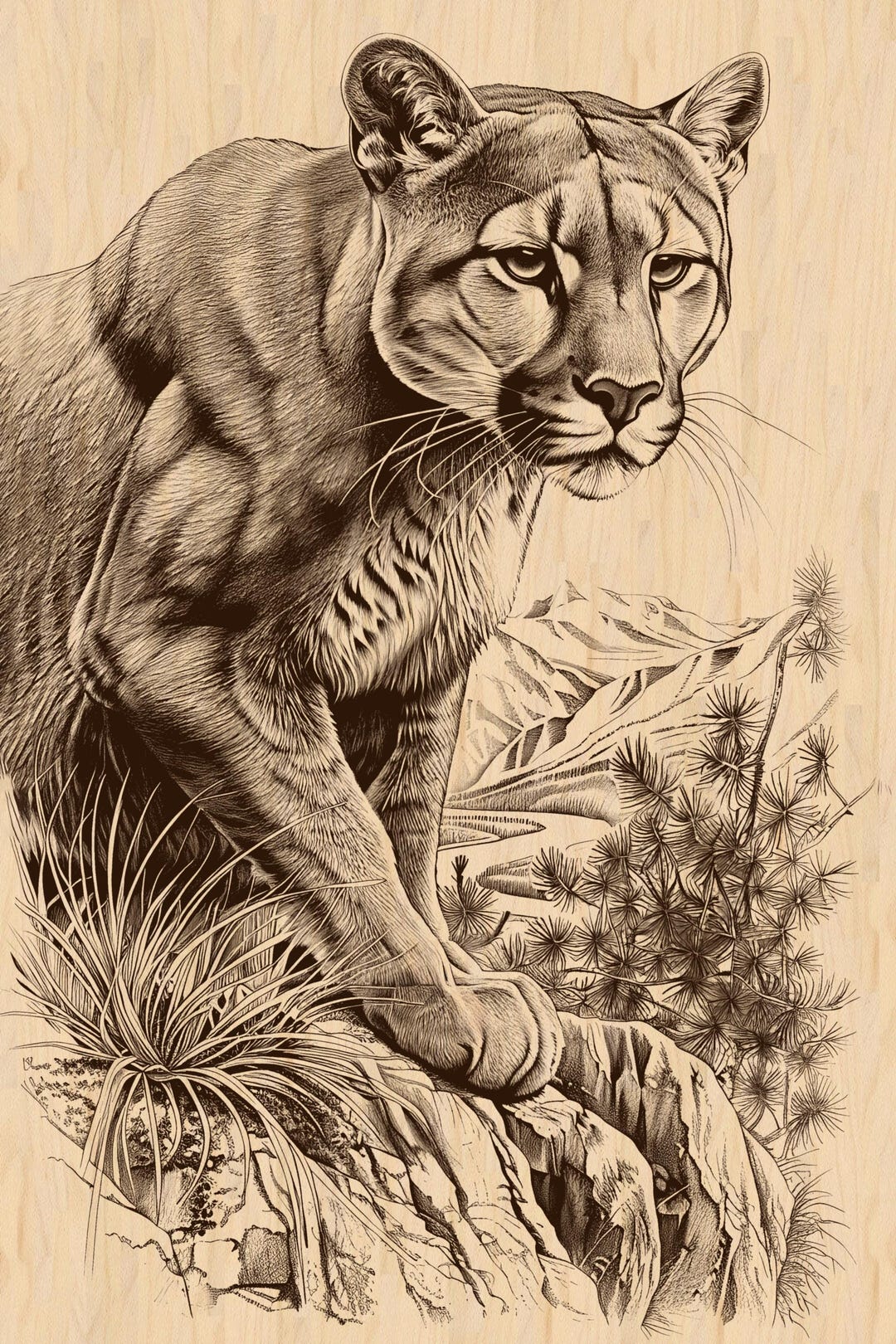 Mountain Lion Laser Engraving: Wildlife Art PNG JPEG (digital Download ...