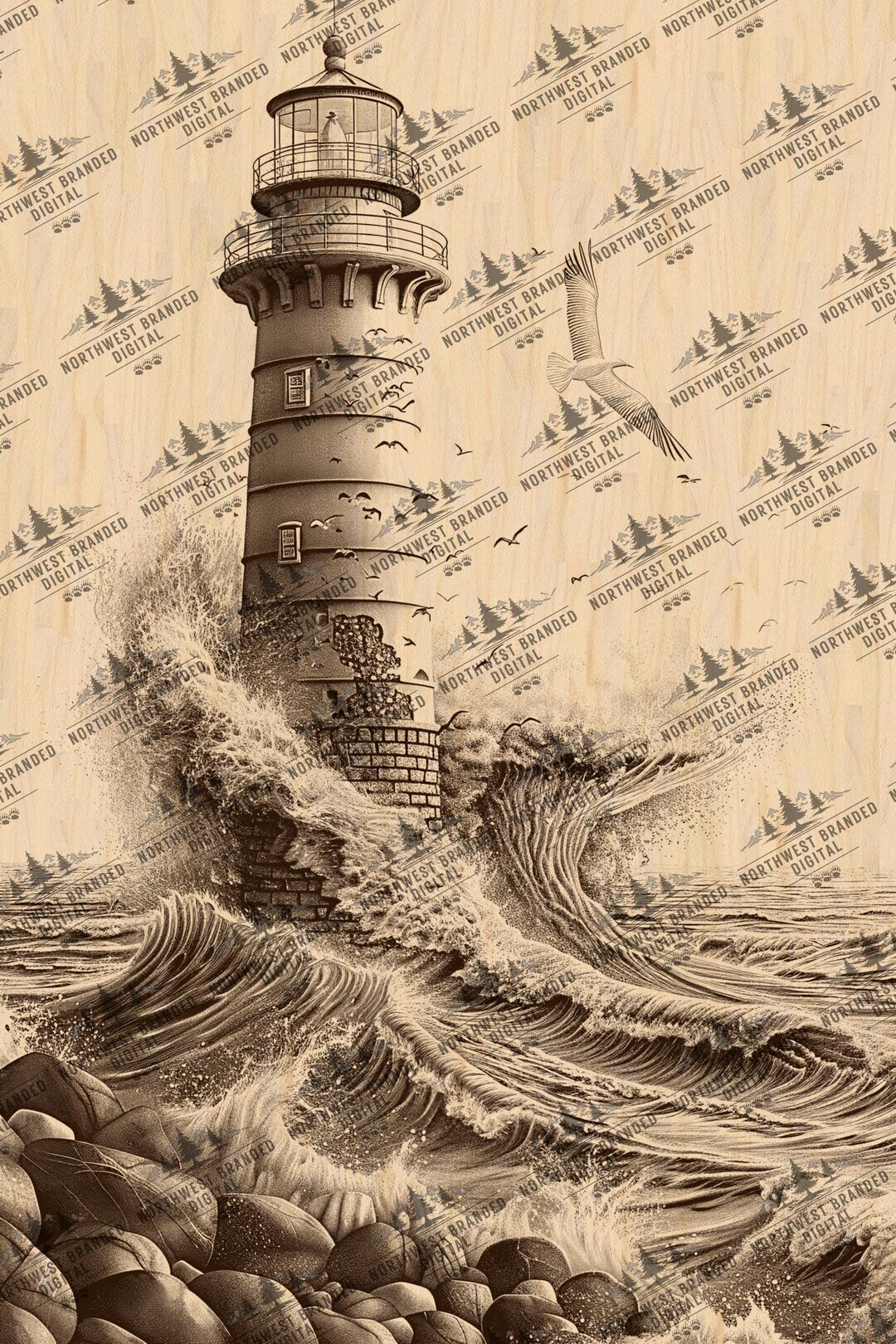 Lighthouse Laser Engraving Design: Ocean Waves Art (digital Download ...