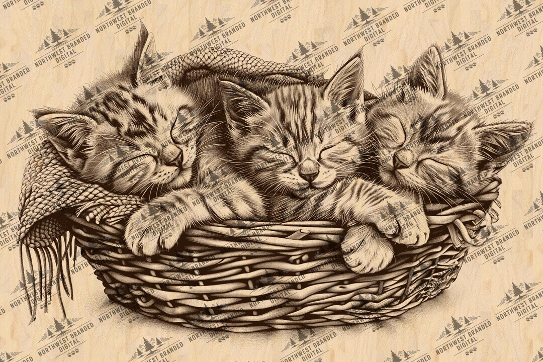 Kittens in Basket Laser Engraving Design: Rustic Cat Art (PNG File) - Etsy