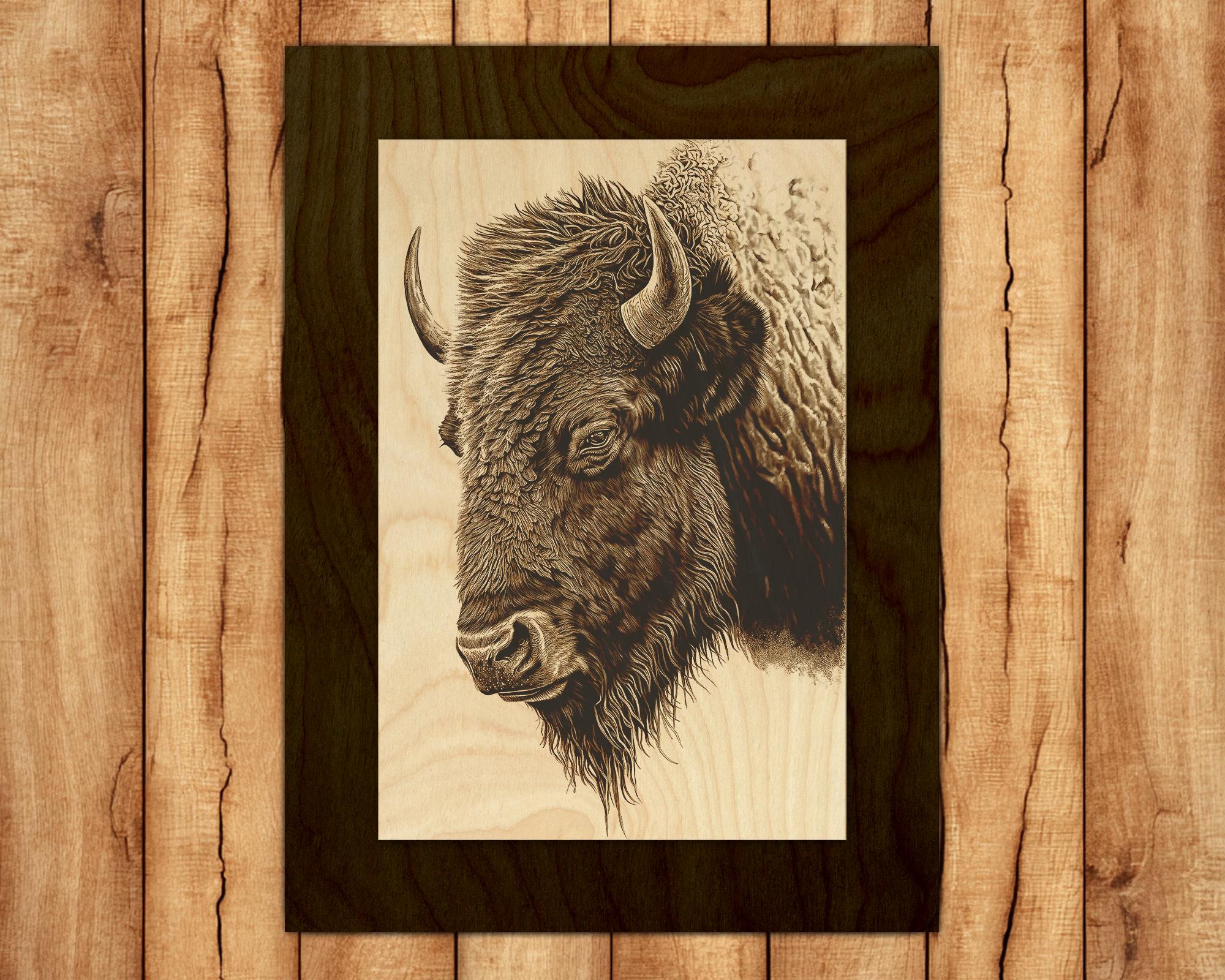 Bison Head Laser Engraving File, Buffalo Portrait Wildlife Art PNG ...