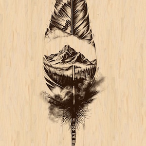 Feather Mountain Scene Laser Engrave File (PNG, JPG) - Etsy