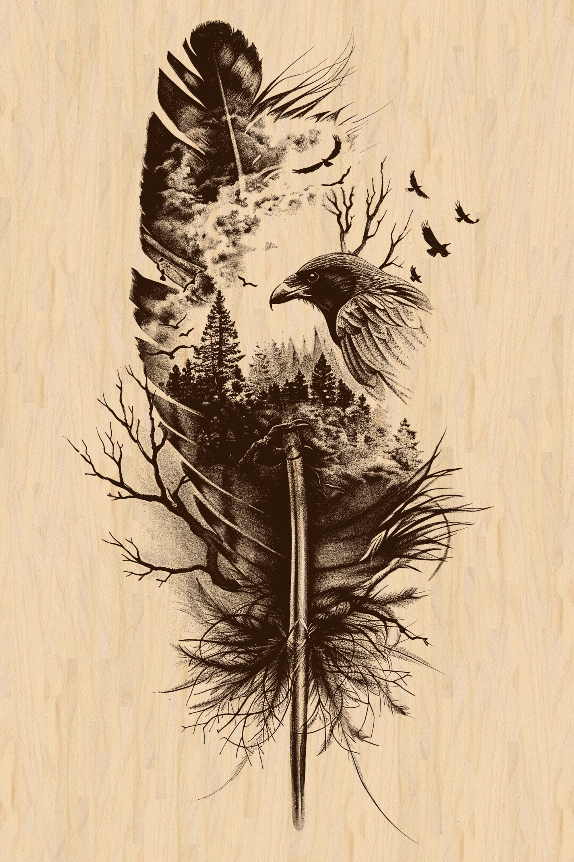 Feather Laser Engrave File: Bird & Forest Art (digital Download) - Etsy UK