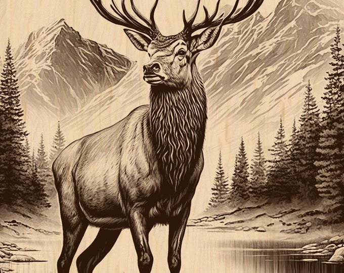 3D Illusion Elk and Moon PNG – Mountain Wildlife River Scene – Laser ...