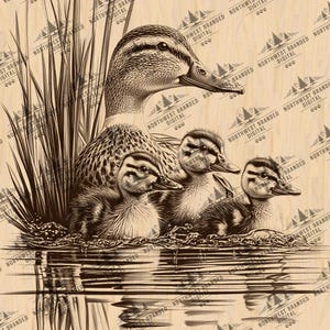 Duck and Ducklings Laser Engraving File: Wildlife Pond PNG JPEG ...
