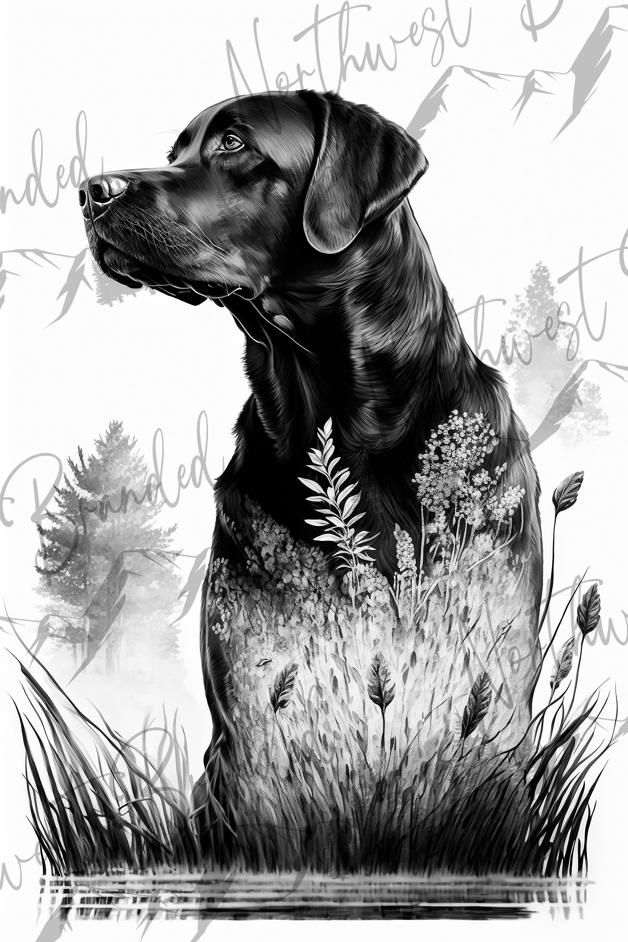 Black Lab Hunting Dog Laser Engraving: Wildlife Double Exposure ...