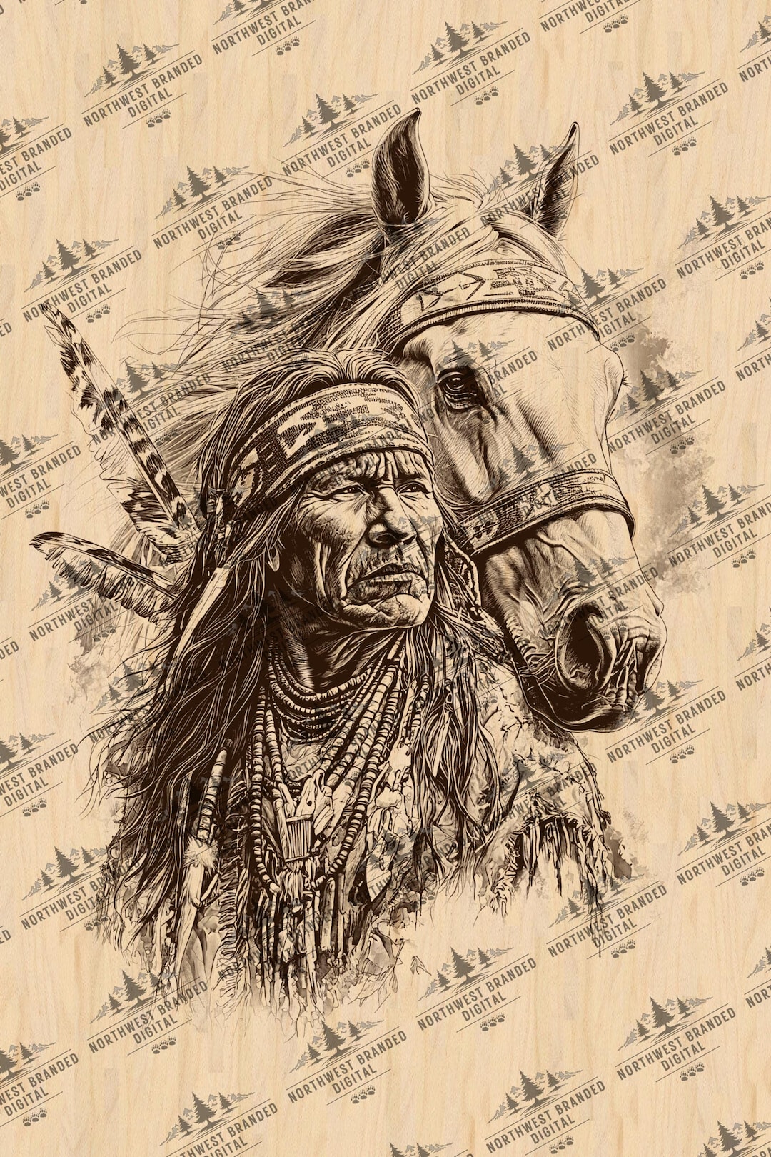 Native American Warrior and Horse Laser Engraving File, Tribal Portrait ...