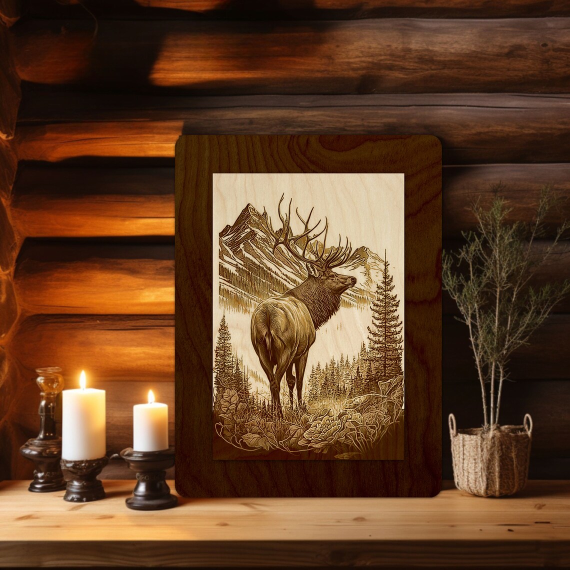 Elk Mountain PNG Beautiful Elk and Forest Engrave File Elk Hunter Decor ...
