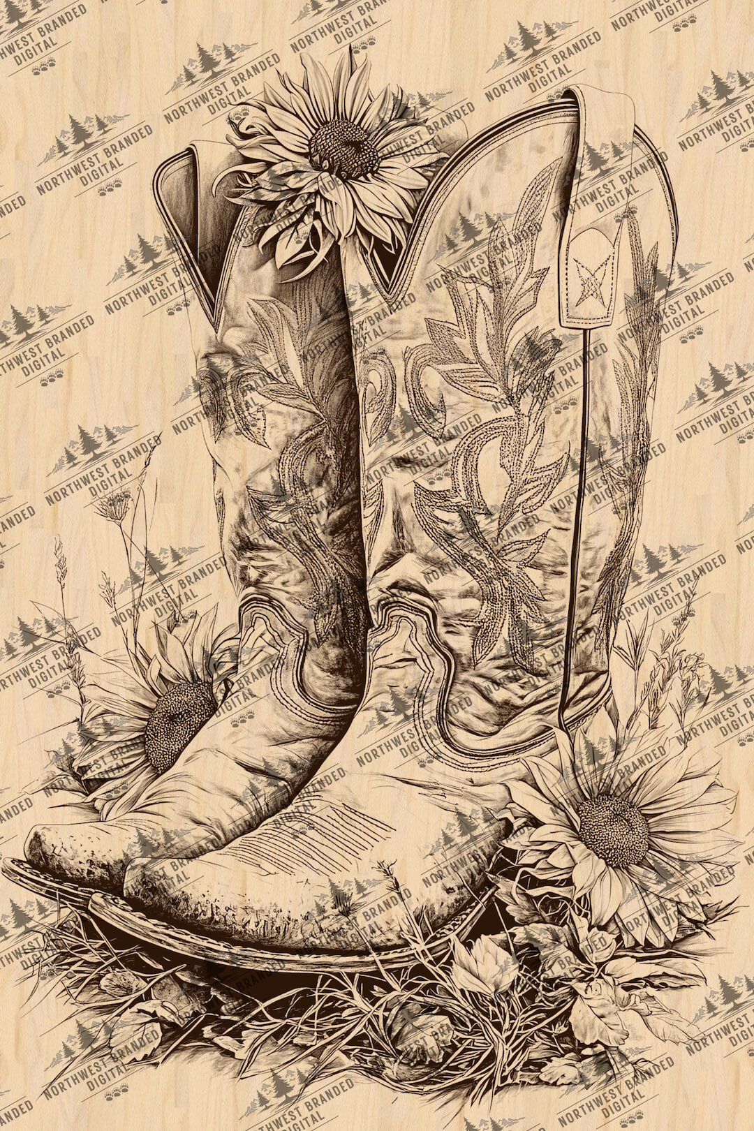 Sunflower Cowgirl Boots Laser Engraving File (digital Download) - Etsy