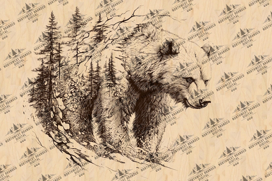 Double Exposure Bear Laser Engraving File: Forest Scene (PNG & JPEG) - Etsy