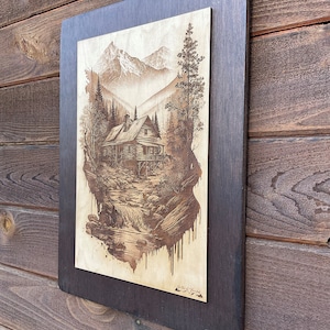 Cabin Laser Engraving Design: Rustic Mountain Landscape (digital ...