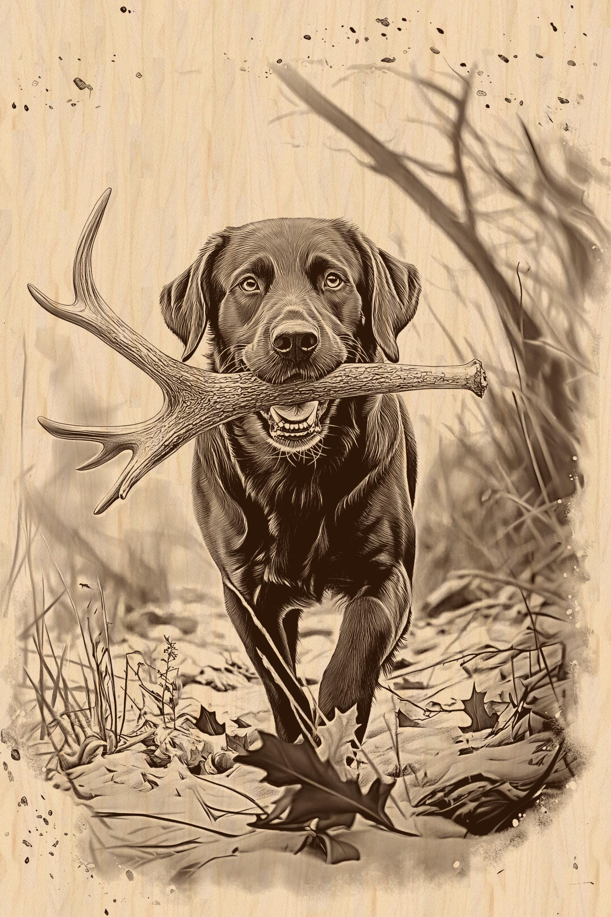 Laser Engraving File Labrador Hunting Dog With Antler, Wildlife PNG ...