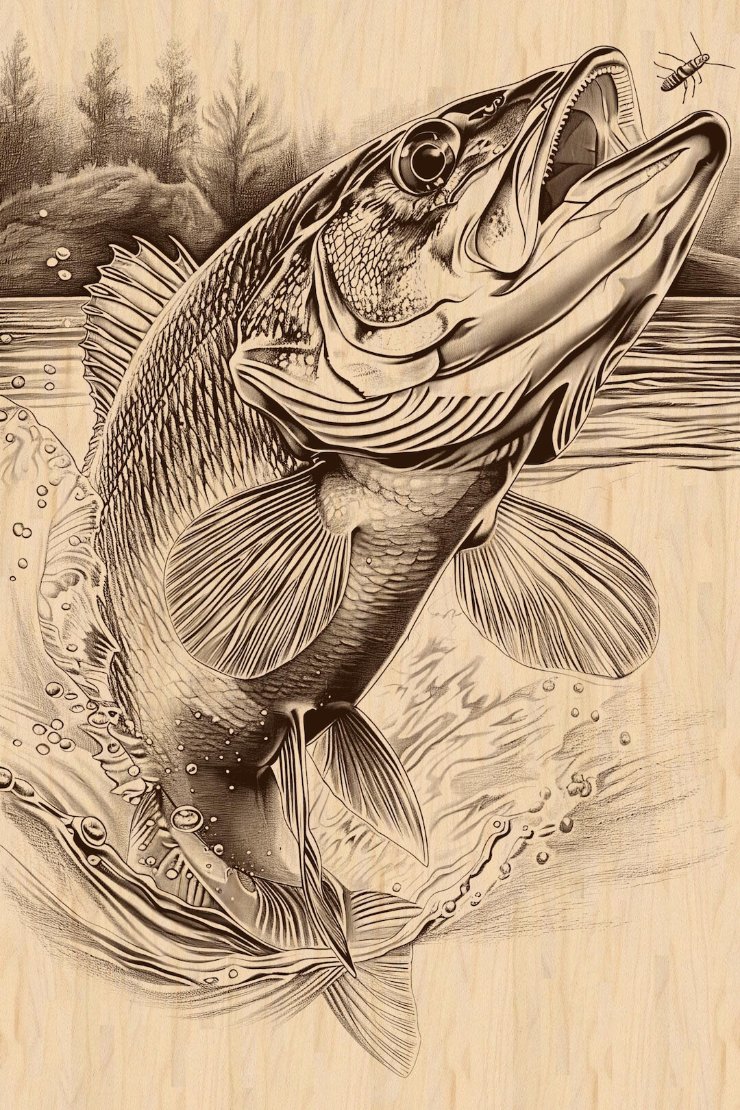 Walleye Fish Laser Engraving: Rustic Fishing Wall Art (PNG File) - Etsy