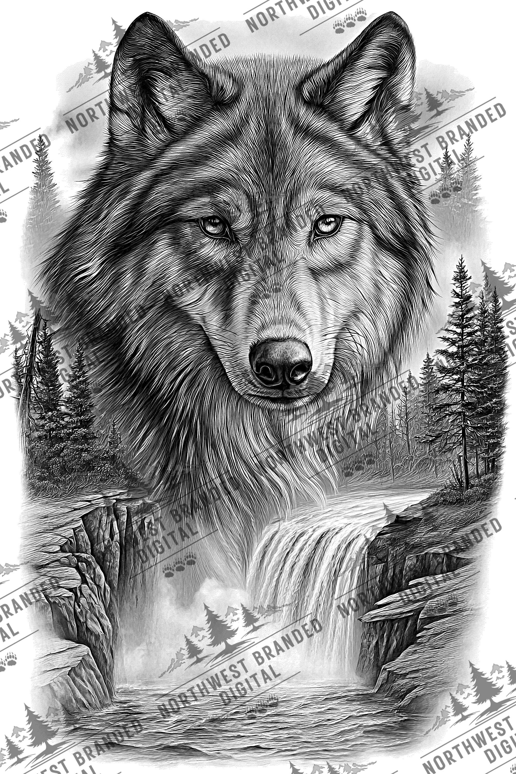 Wolf Laser Engraving File, Realistic Wolf Face by Waterfall, Engrave ...