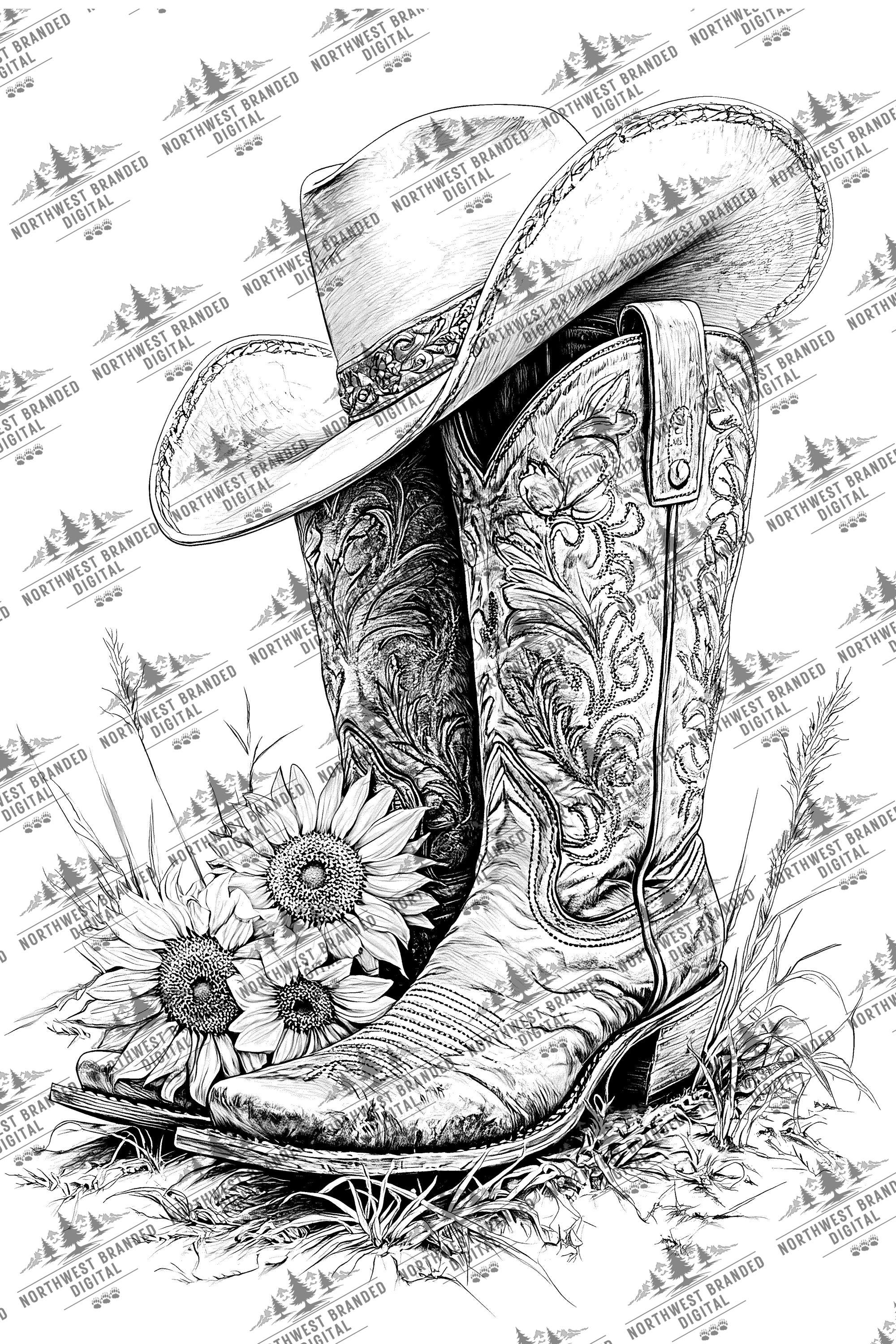 Cowgirl Boots & Hat Laser Engraving File: Western Sunflower Design ...