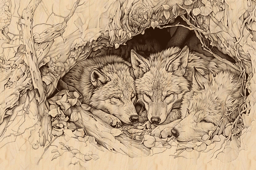 Wolf Pack Laser Engraving Design: Wildlife Den PNG JPEG (digital ...