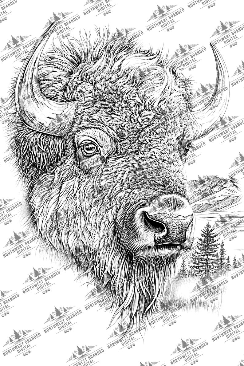 Bison Laser Engraving File: Mountain Wildlife Art (PNG & JPEG Digital ...