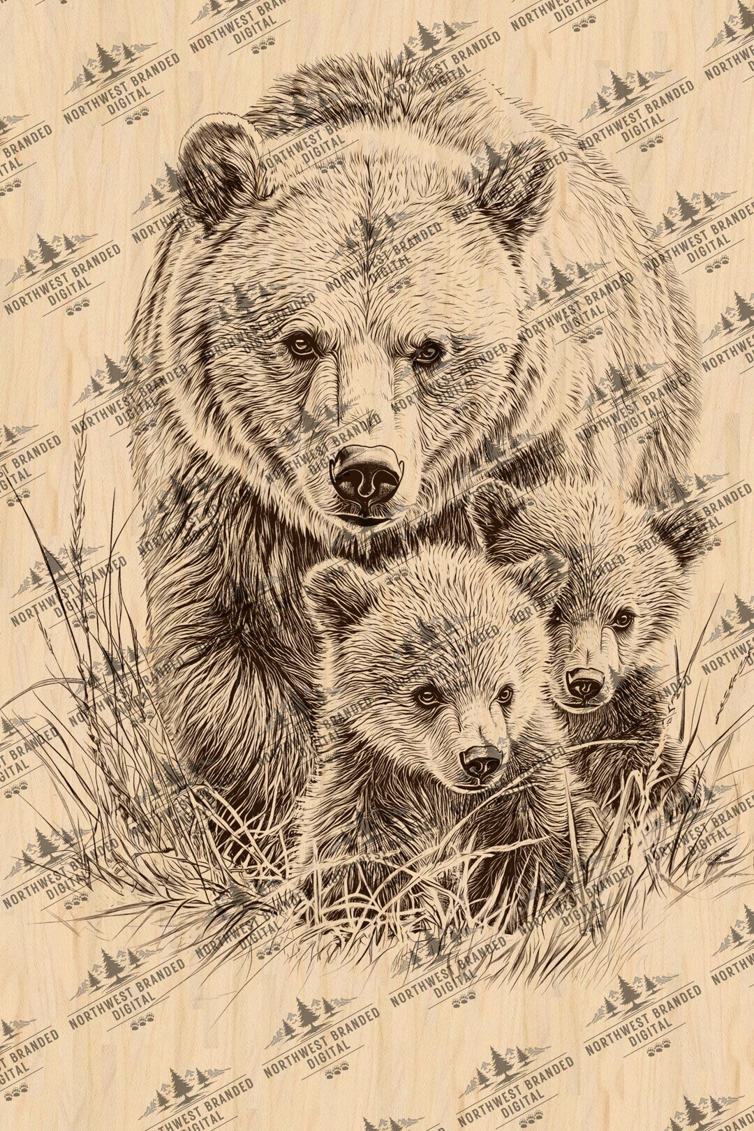 Mama Bear and Cubs Laser Engraving File, Wildlife Nature PNG, Ready to ...