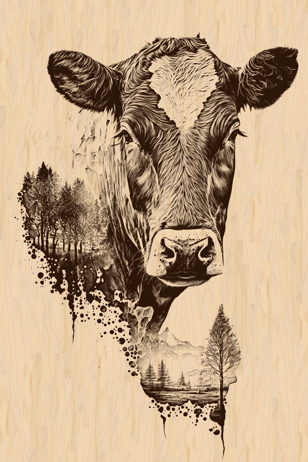 Laser Burn PNG Cow Engrave Laser Ready Digital Design File Cattle Farm ...