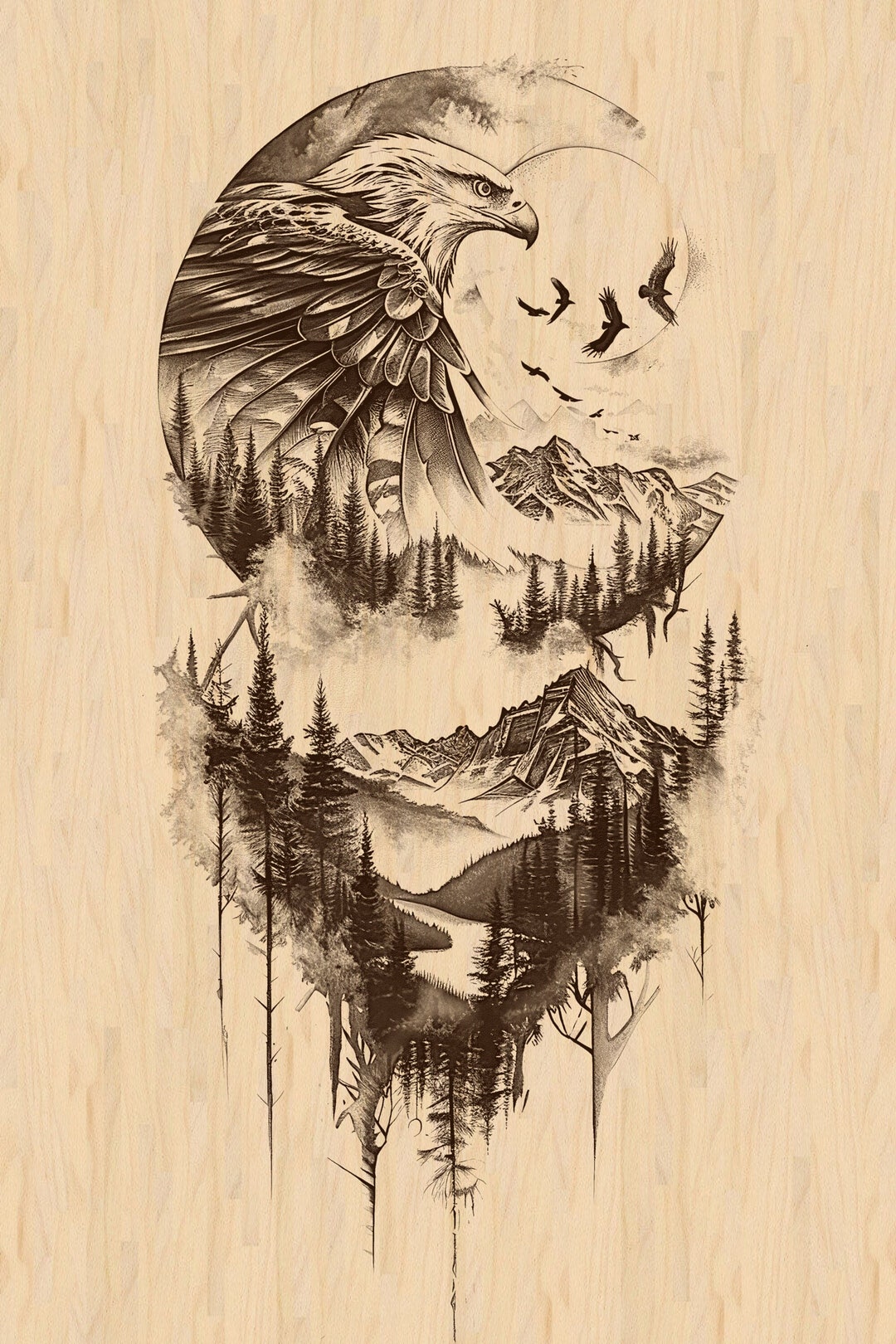 Eagle and Mountain Laser Engraving: Rustic Nature Art (digital Download ...