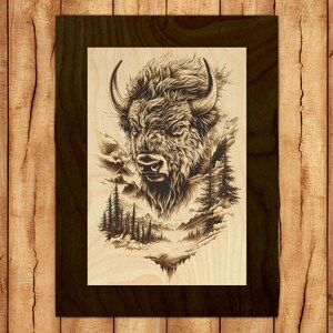 Bison Laser Engraving Design: Buffalo Mountain Landscape (digital ...