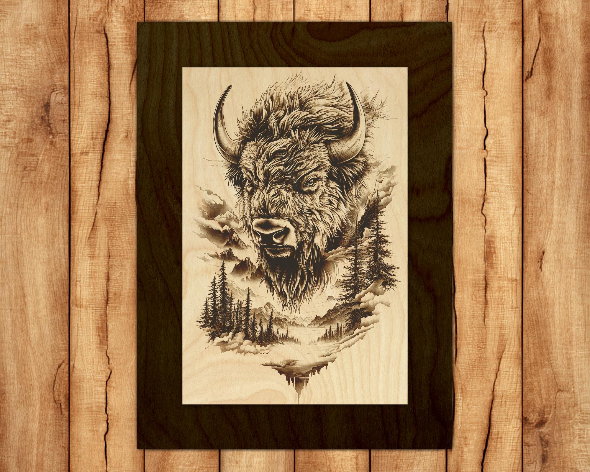 Bison Laser Engraving Design: Buffalo Mountain Landscape (digital ...