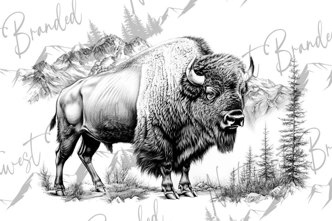Bison Laser Engraving Design: Rustic Mountain Landscape (PNG File) - Etsy