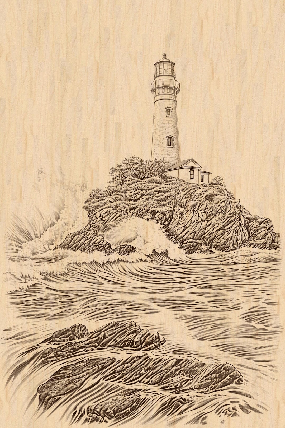 Lighthouse Laser Engraving File, Coastal Ocean Waves PNG Ready to ...