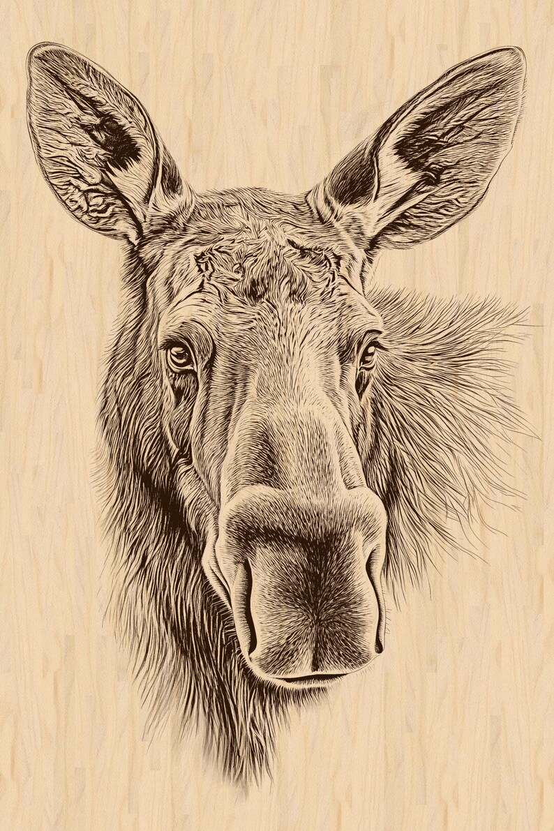 Moose Portrait Laser Engraving File: Rustic Wildlife Art (digital ...