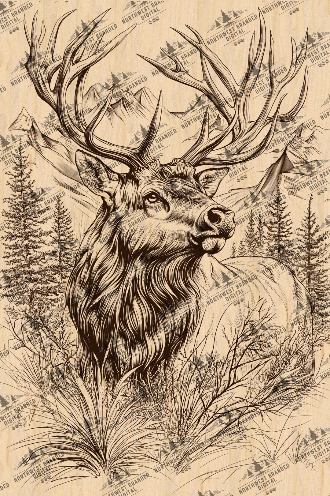 Elk Laser Engraving File: Mountain Wildlife Art (digital Download) - Etsy