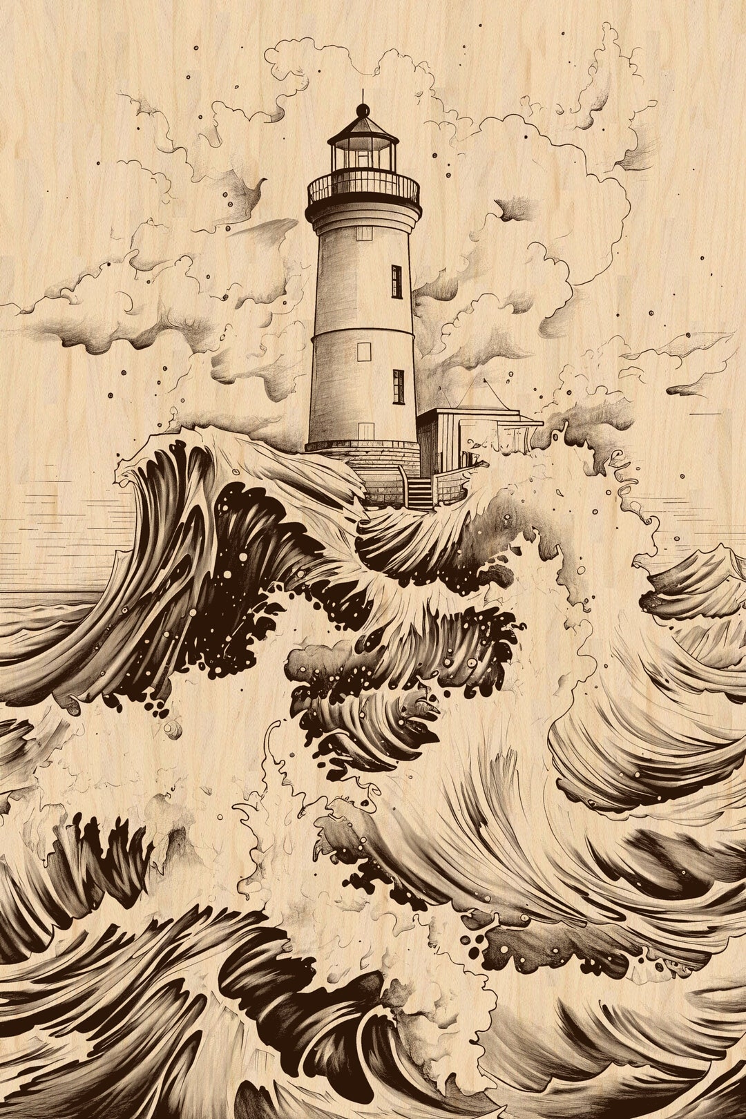 Laser Burn PNG Lighthouse Engrave Laser Ready Digital Design File Ocean ...