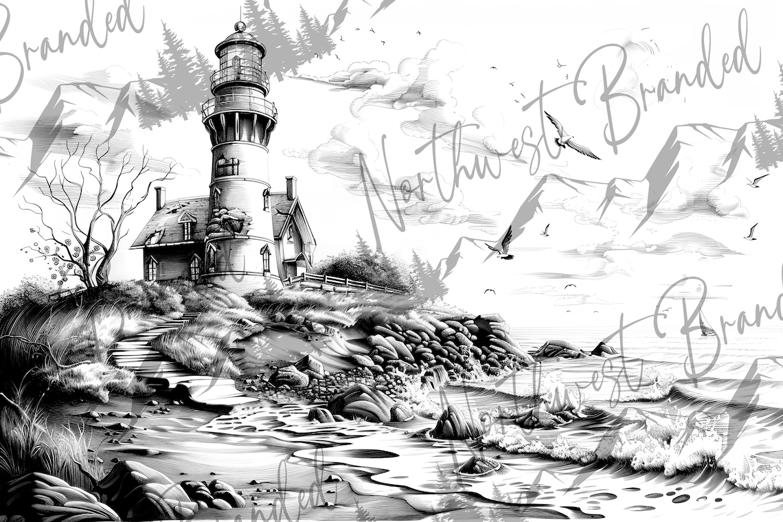 Lighthouse Laser Engraving Design: Coastal Nautical Scene (digital ...