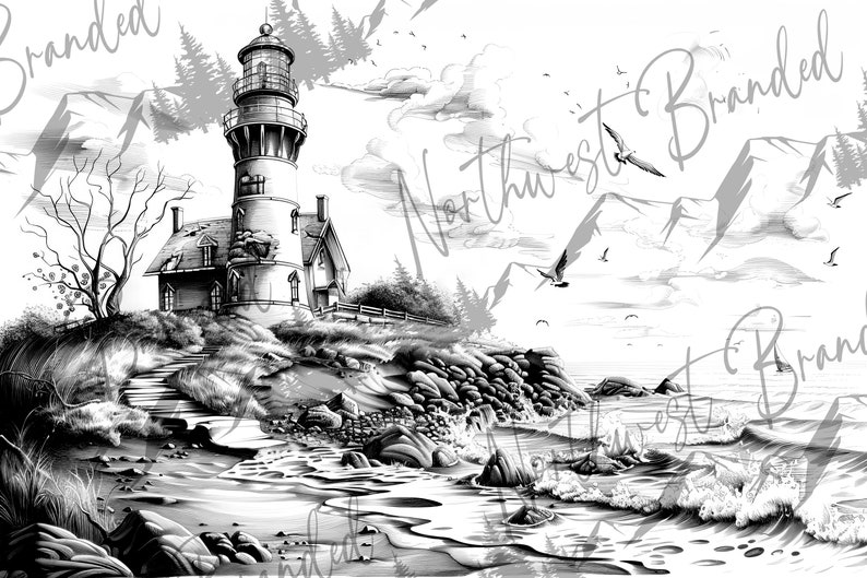 Lighthouse Laser Engraving Design: Coastal Nautical Scene (digital ...