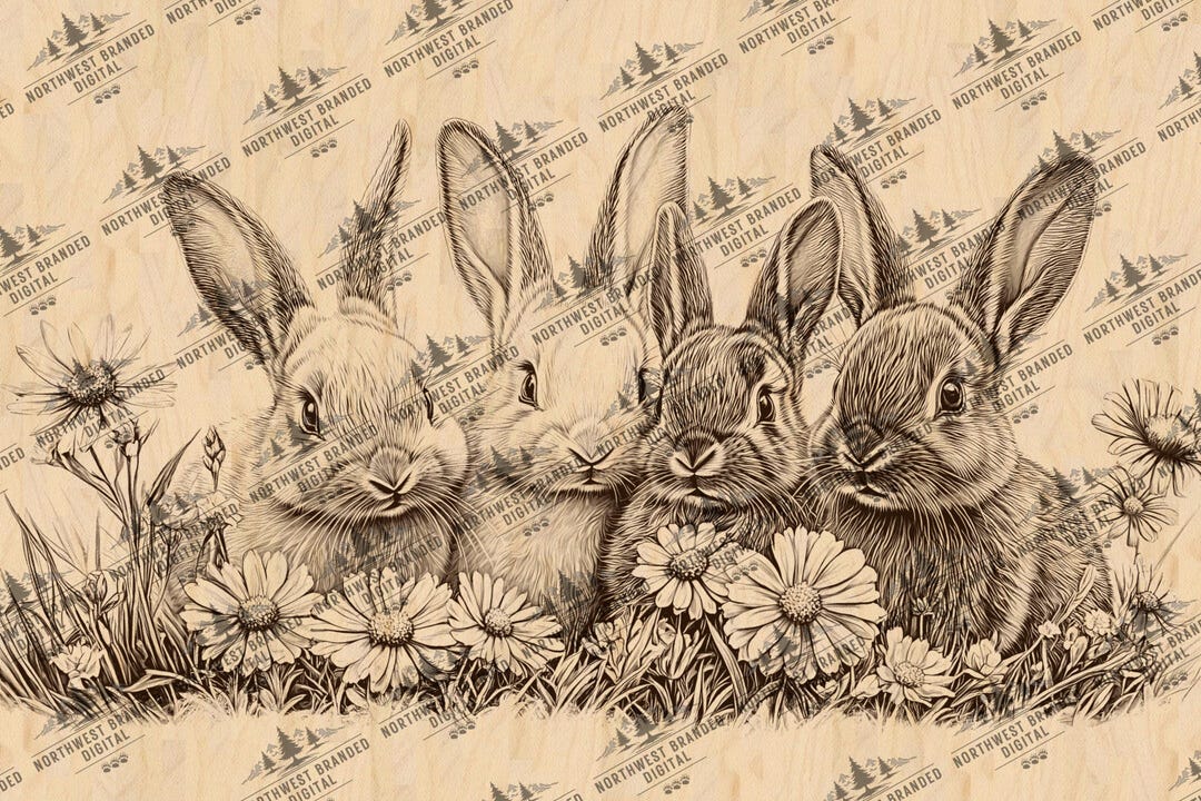 Bunny Laser Engrave File: Easter Rabbits With Flowers (digital Download ...