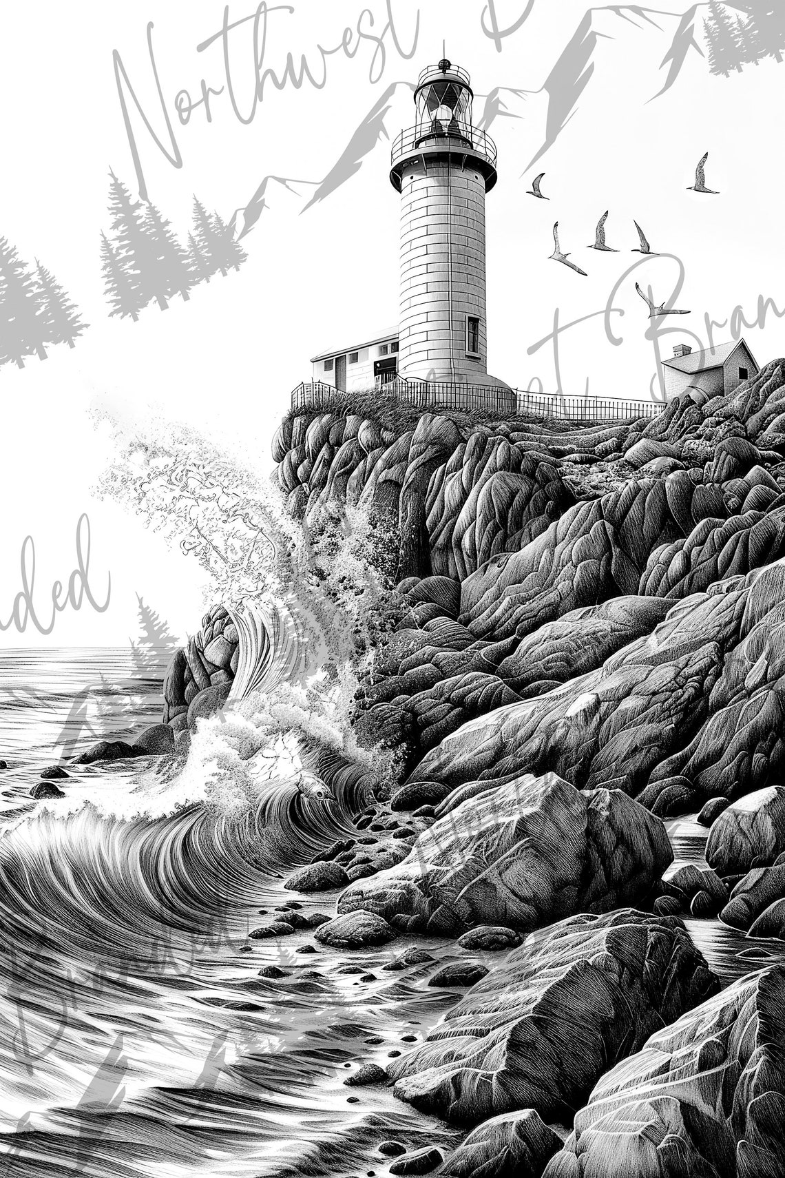Lighthouse Laser Engraving File: Coastal Ocean Scene (digital Download ...