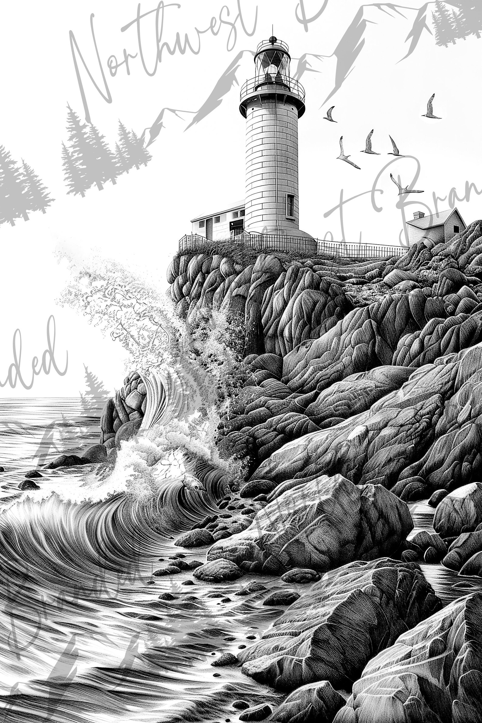 Lighthouse Laser Engraving File: Coastal Ocean Scene (digital Download ...