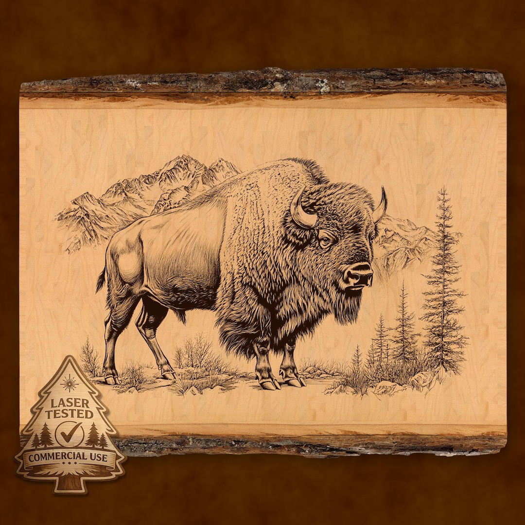 Bison Laser Engraving Design: Rustic Mountain Landscape (PNG File) - Etsy