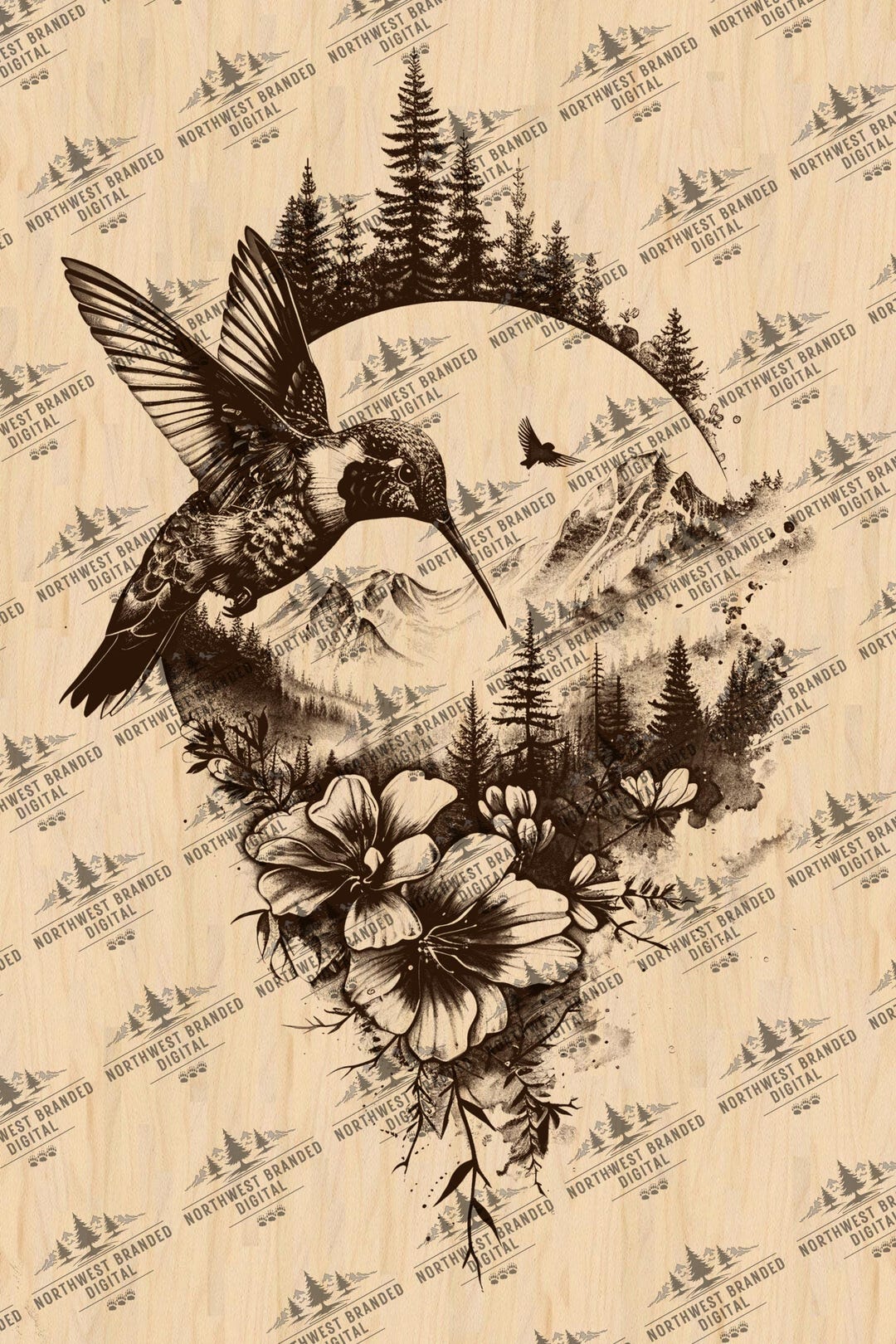 Hummingbird Laser Engrave File: Floral Wildlife PNG (digital Design ...