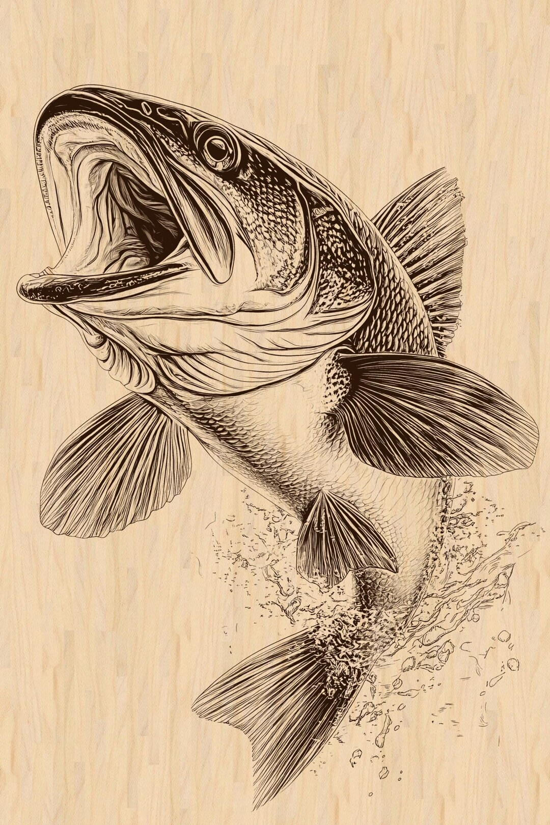 Bass Fish Laser Engraving Design: Fishing Art PNG (instant Download) - Etsy