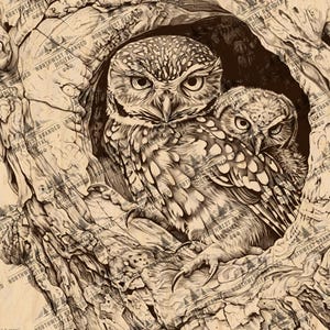 Owl Laser Engrave File, Detailed Wildlife Art, Owls in Tree Design ...