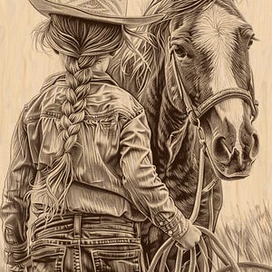 Cowgirl and Horse Laser Engraving File, Western Ranch Art PNG, Rustic ...