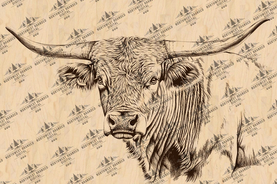 Longhorn Bull Laser Engraving: Rustic Farm Art (digital Download) - Etsy