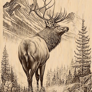 Elk Mountain PNG Beautiful Elk and Forest Engrave File Elk Hunter Decor ...
