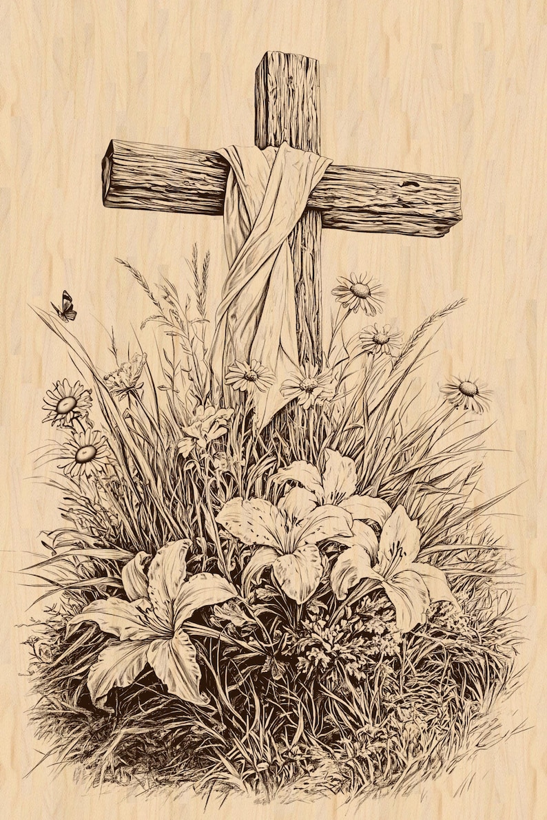 Easter Lily Cross Laser Engrave File: Christian Digital Art (PNG, JPEG ...