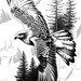 Hawk Laser Engraving Design, Forest Hawk Illustration, Rustic Wildlife ...