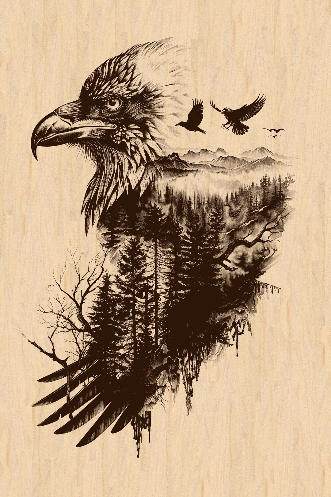 Laser Burn PNG Raven Black Bird Engrave Laser Ready Digital Design File ...