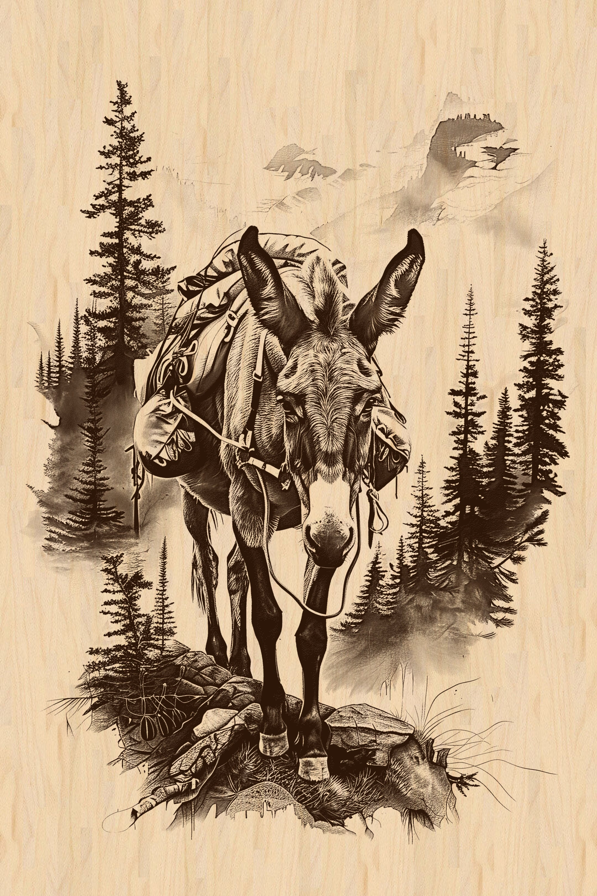 Laser Engraved Pack Mule PNG: Mountain Ranch Art (digital Download) - Etsy